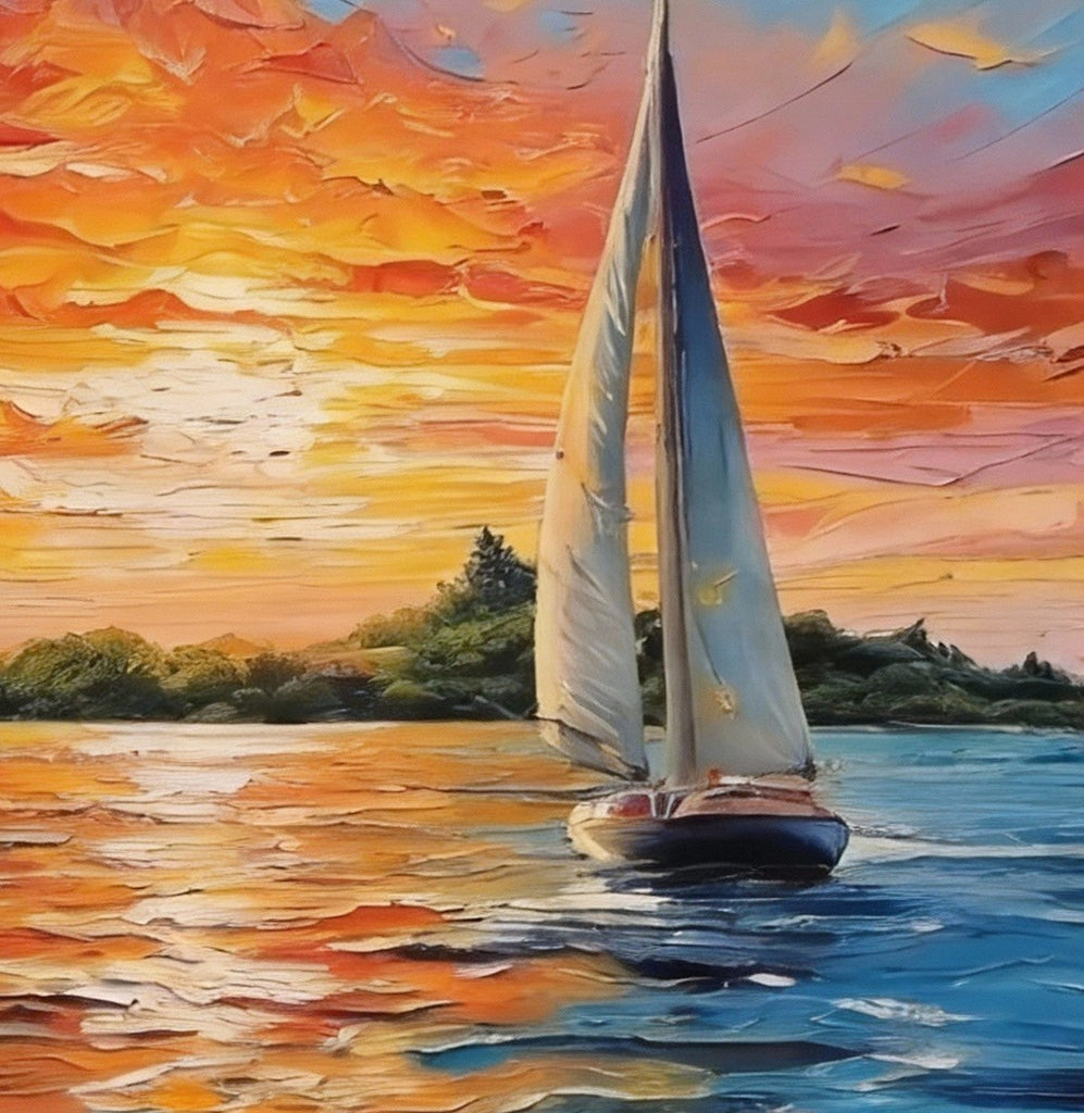 Small Wall Paintings, Sailboat at Sunset, Landscape Canvas Paintings ...